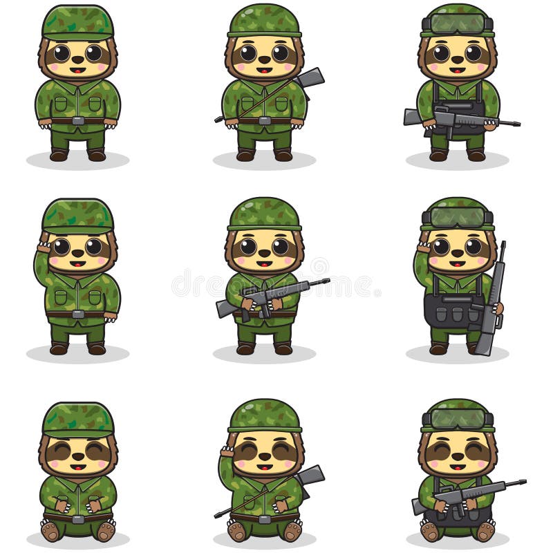 Vector Illustrations of Cute Sloth As Soldier. Stock Vector ...
