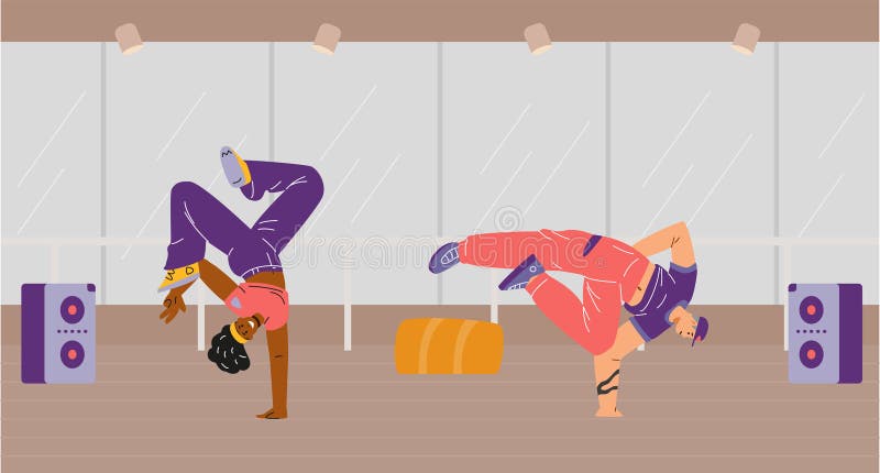 Vector Illustrations Depicting Breakdancing Dancers in Dynamic Poses ...