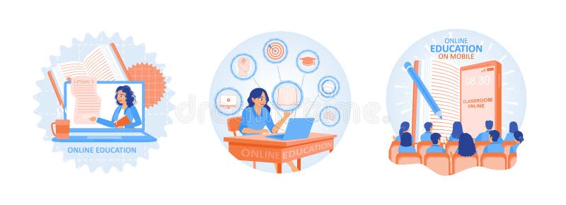 Vector Illustrations Depicting Online Education Concepts and Digital ...