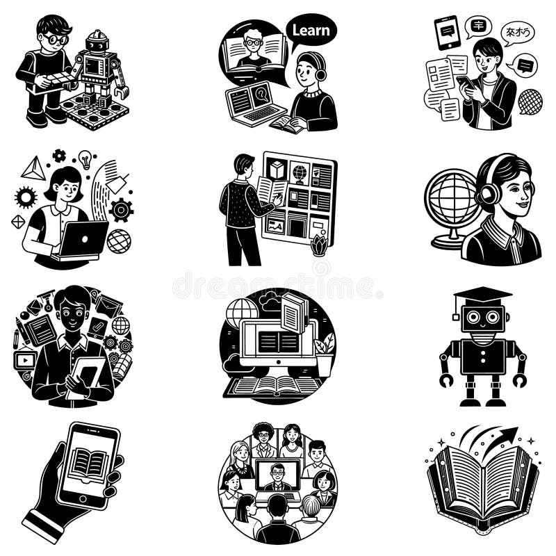 Vector Illustrations Depicting Various Online Learning Scenarios And Educational Technology