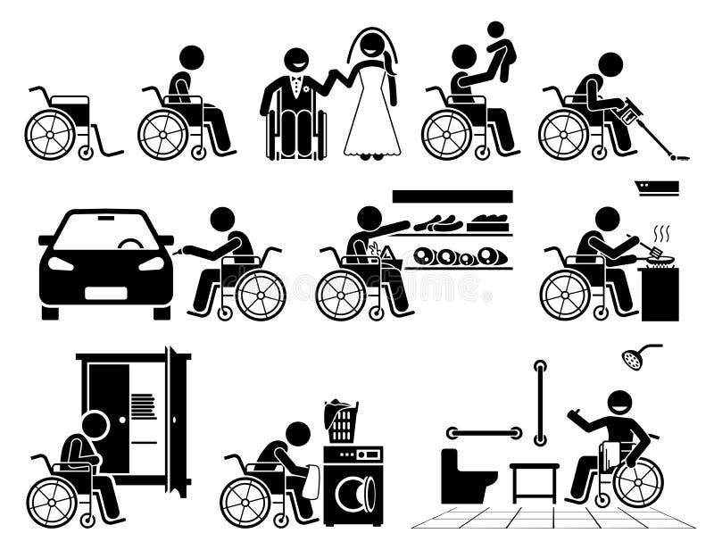 Disabled Person on a Wheelchair Leading a Normal Life Stick Figure ...