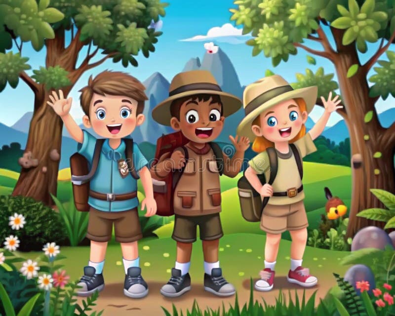 A Vector Illustrations of Happy Kids on Adventure Stock Illustration ...