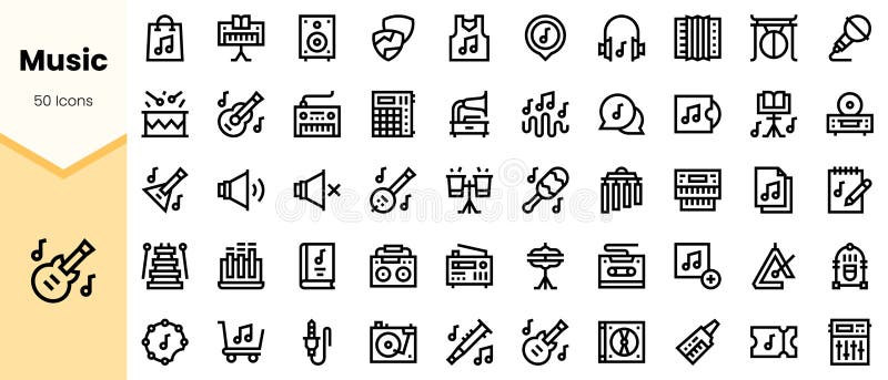 Vector Illustrations of Music Icons, Including Instruments, Notes, and ...