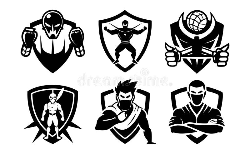 Vector Illustrations Ninja and Warrior Shield Logos Stock Illustration ...
