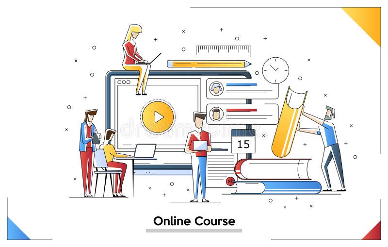 Vector Illustrations of Online Course. Video Educations. Online ...