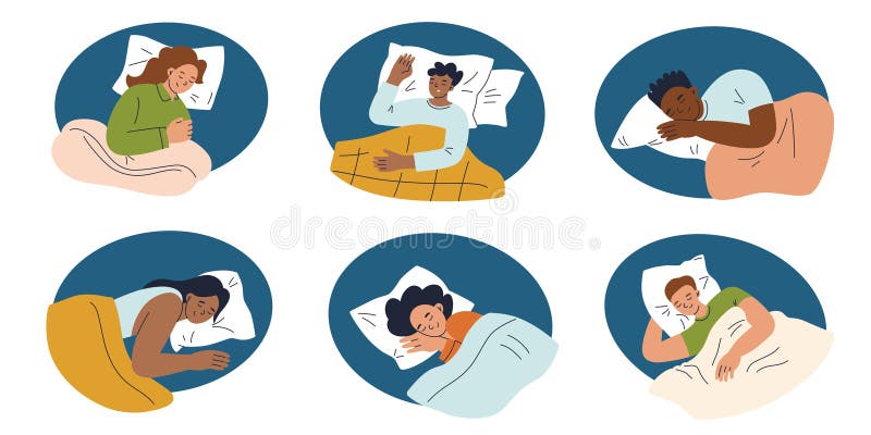 Vector Illustrations of People Sleeping on White Pillows, Peaceful ...