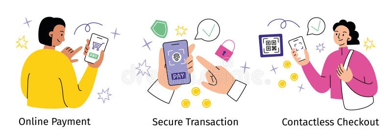 Vector Illustrations of People Using Online Banking and Mobile Payment ...