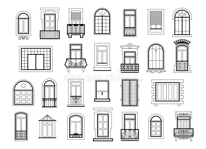 263_Vector Illustrations Set with Different Silhouettes of Window ...