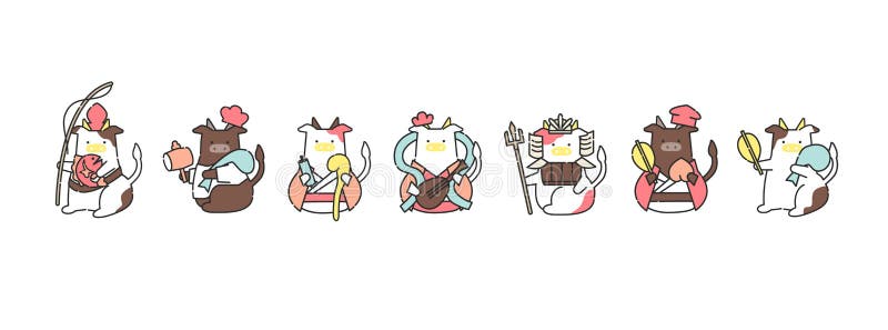 Vector Illustrations of `the Seven Gods of Fortune` in Japanese ...