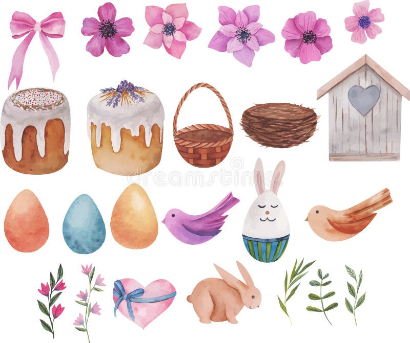 Vector Illustrations on a Spring Theme, Flowers, Easter Eggs, Twigs ...