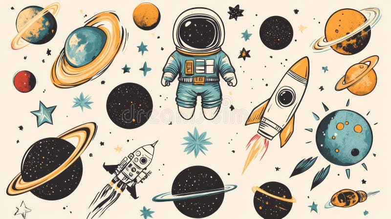 Vector Illustrations Templates of Peace an Astronaut, Spaceship, Rocket ...