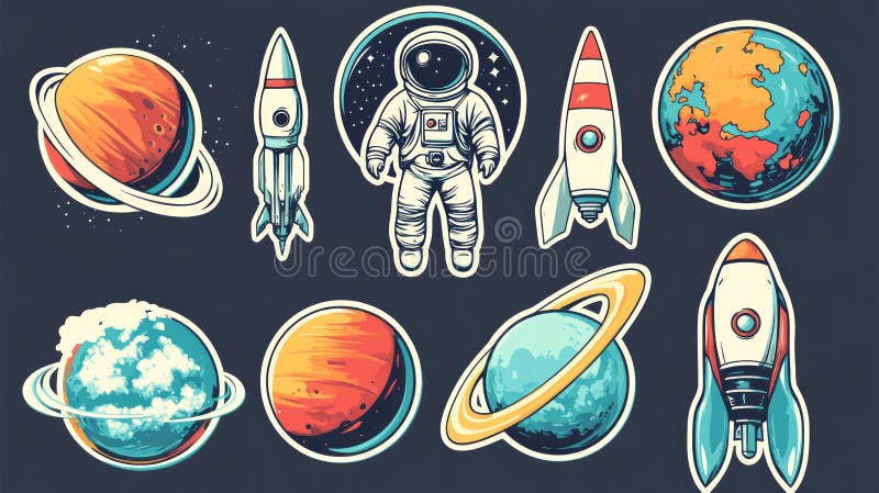 Vector Illustrations Templates of Peace an Astronaut, Spaceship, Rocket ...