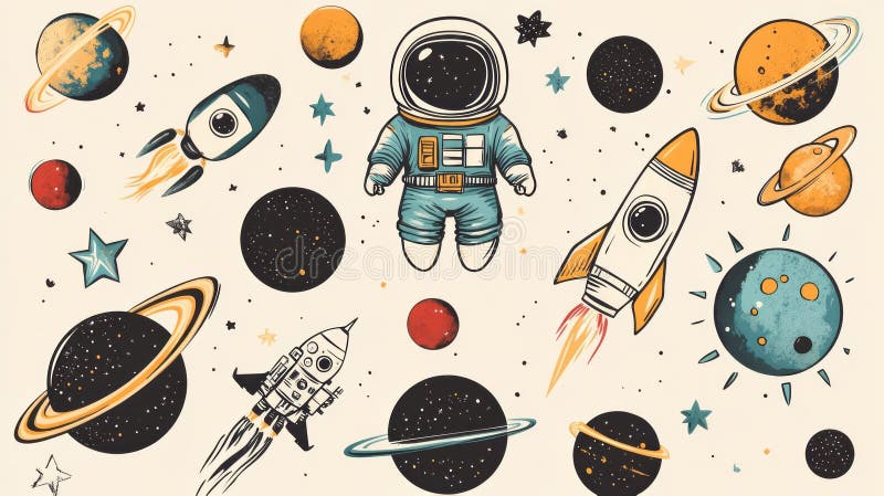 Vector Illustrations Templates of Peace an Astronaut, Spaceship, Rocket ...