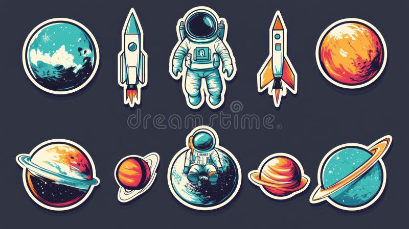 Vector Illustrations Templates of Peace an Astronaut, Spaceship, Rocket ...