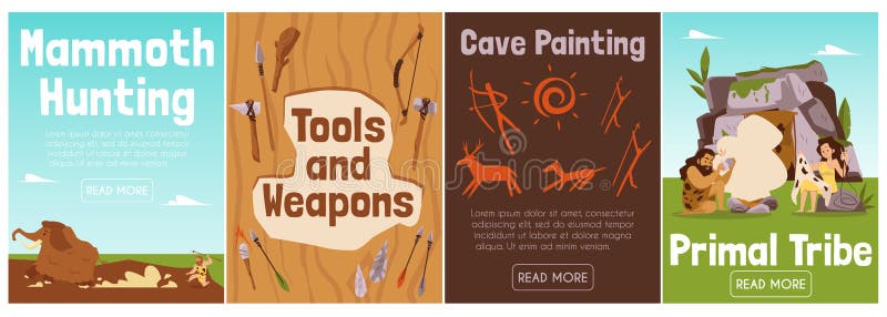 A Set of Vector Posters on Theme Life of Primal Prehistoric People in ...