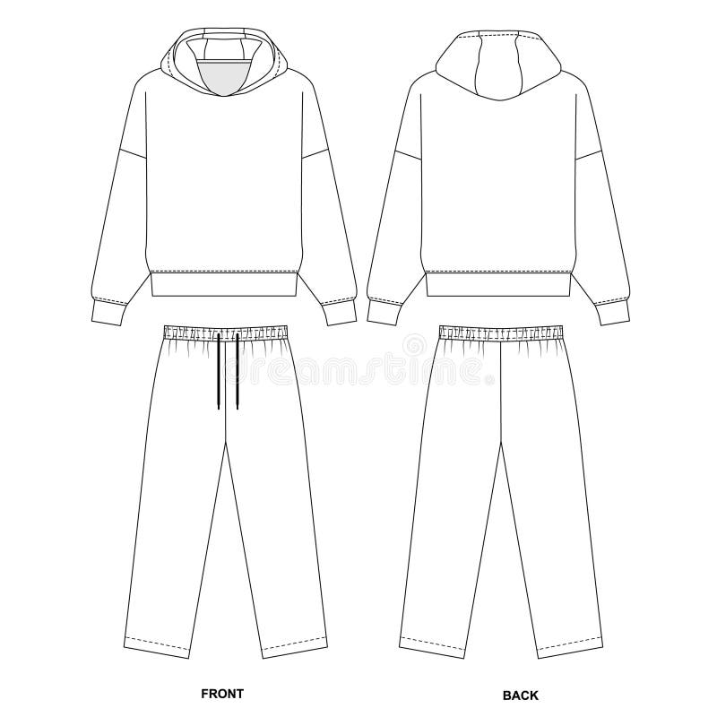 Vector Illustrations of Tracksuit Front and Back View. Technical Sketch ...