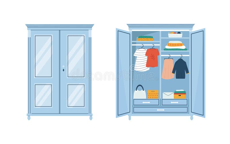 Vector Illustrations of an Open Wardrobe with Well Organised, Tidy ...