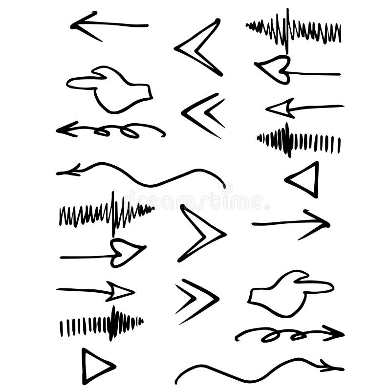 A Close Up Back-white Set of Doodle Arrows and Direction Indicators To ...