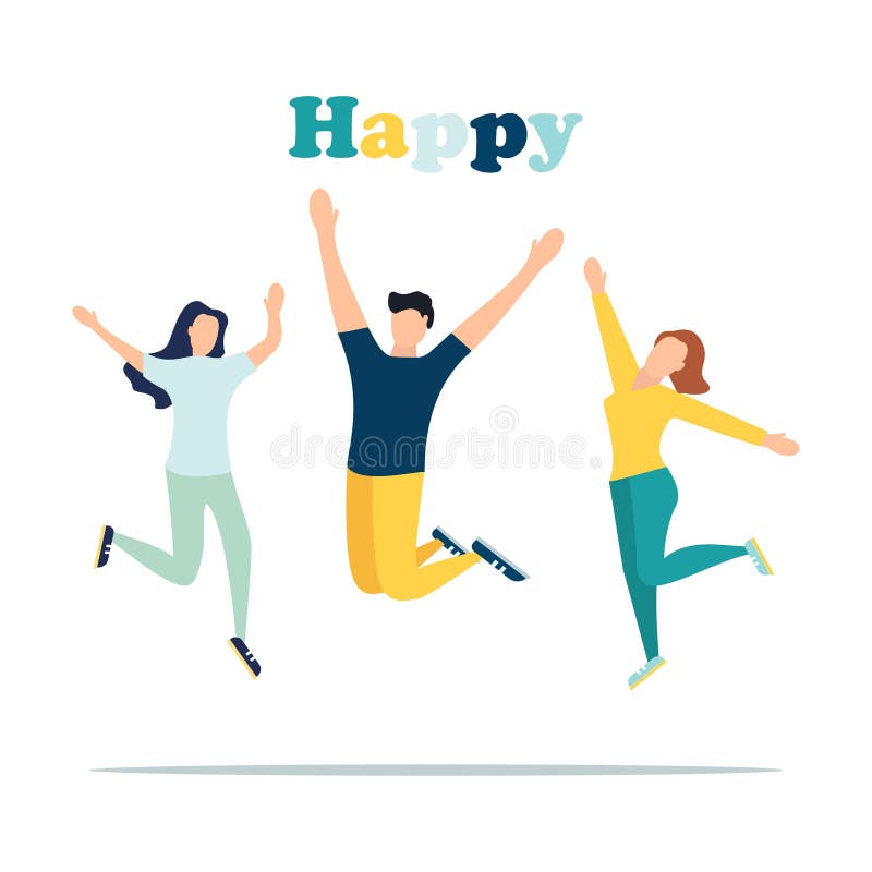 Vector Illustrator, a Group of Happy, Jumping People with Happiness ...