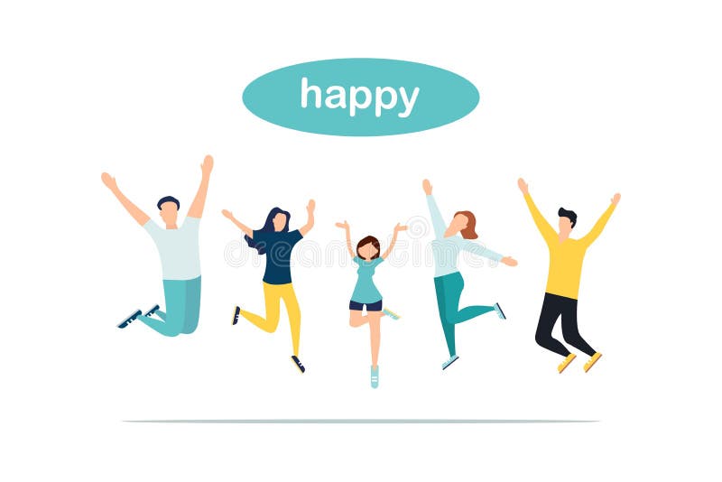Vector Illustrator, a Group of Happy, Jumping People with Happiness ...