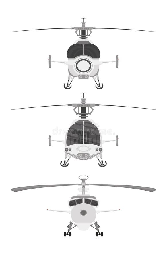 Set Helicopters Front View Isolated on White Background. Stock Vector ...