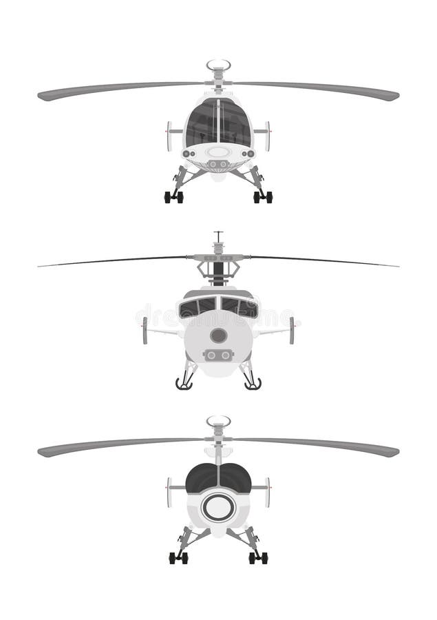 Set Helicopters Front View Isolated on White Background. Stock Vector ...