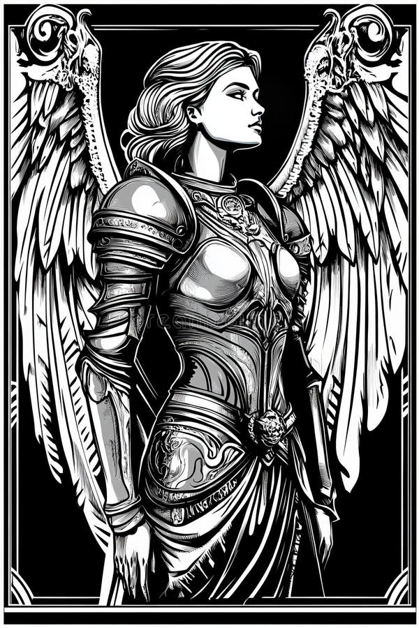 The Vector Image of an Angel with Wings and a Shield on a Black ...