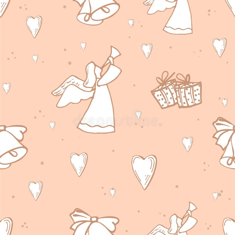 Vector Image of Angels, Hearts and Gifts on a Light Pink Background ...