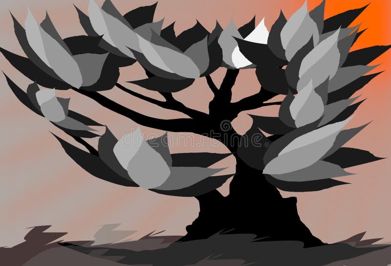 Vector Image. an Artistic Cartoon Tree in the Orange Gradient ...