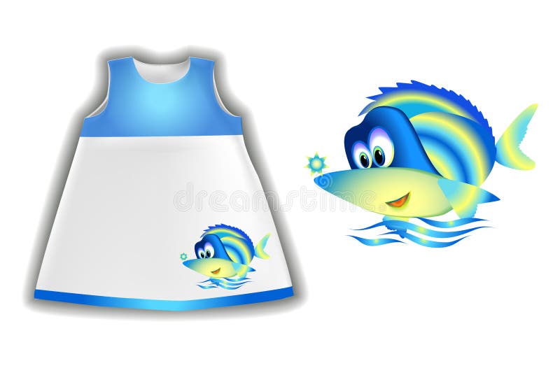 Vector Image Blue Fish on White Dress. Stock Vector - Illustration of ...