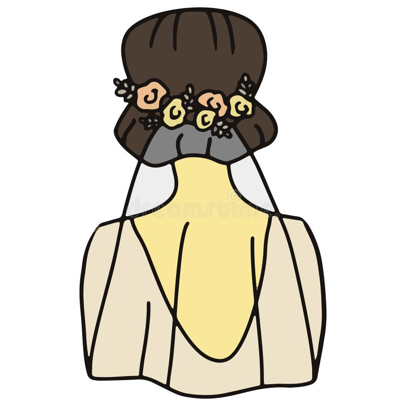 Vector Image of a Bride with a Veil from the Back. Hand-drawn Stock ...