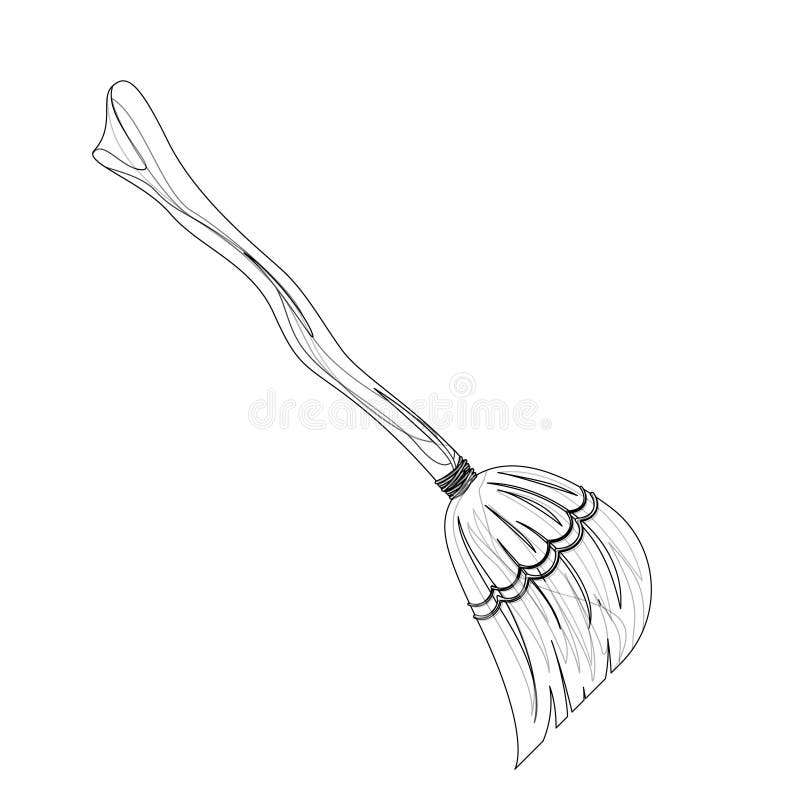 Vector Image of a Broom in Detailed Lines. Concept. Outline Style. EPS ...