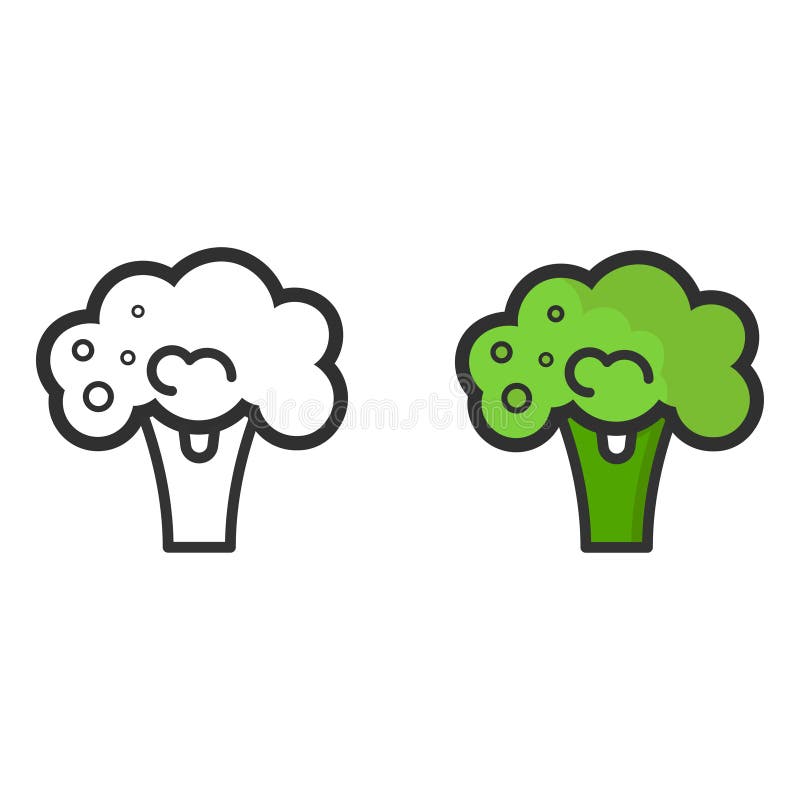 Cartoon Broccoli Vector Image Outline and Colored Stock Vector ...