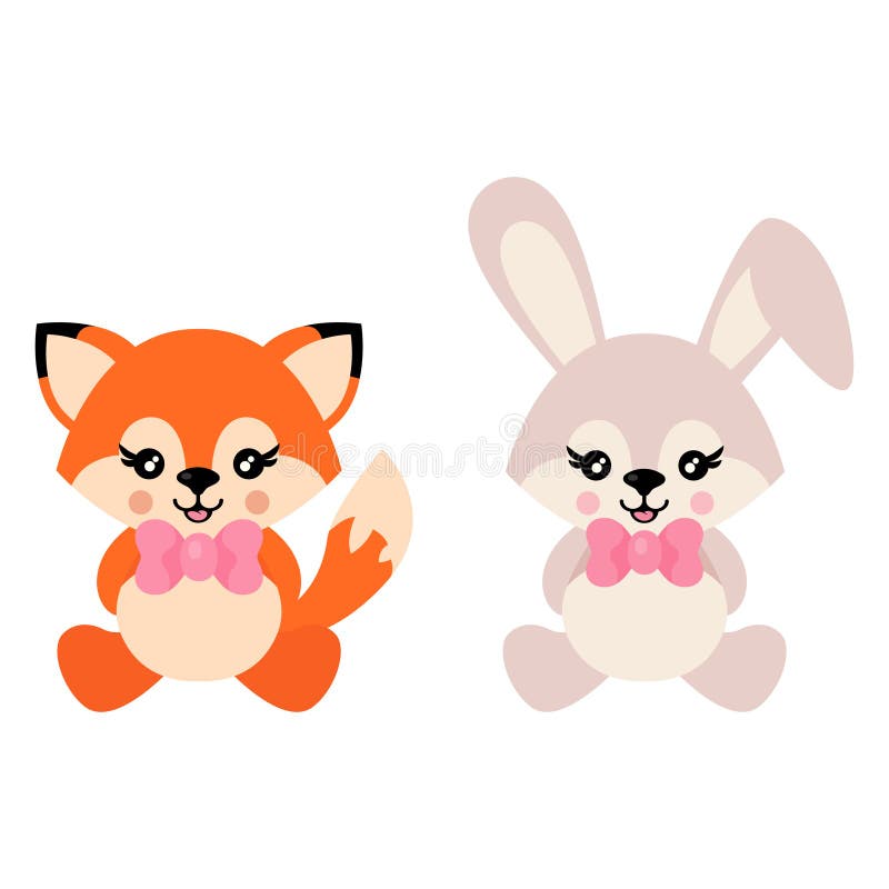 Cartoon Cute Bunny and Fox with Tie Sits Vector Stock Vector ...