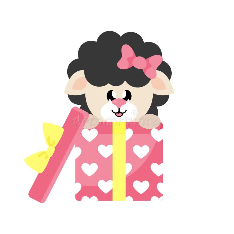 Cartoon Cute Sheep Girl Black with Bow Gift Stock Vector - Illustration ...