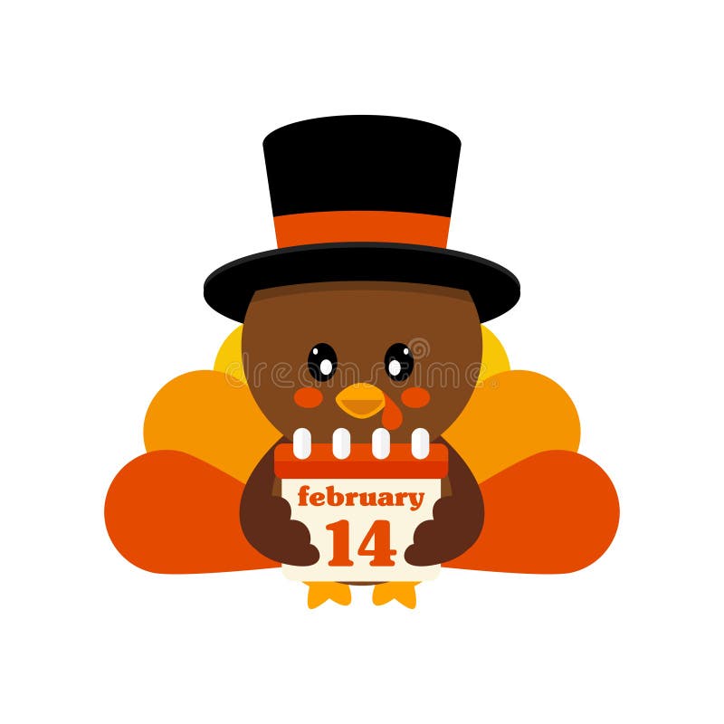 Cartoon Cute Turkey in Hat Vector with Heart and Valentines Text Stock ...
