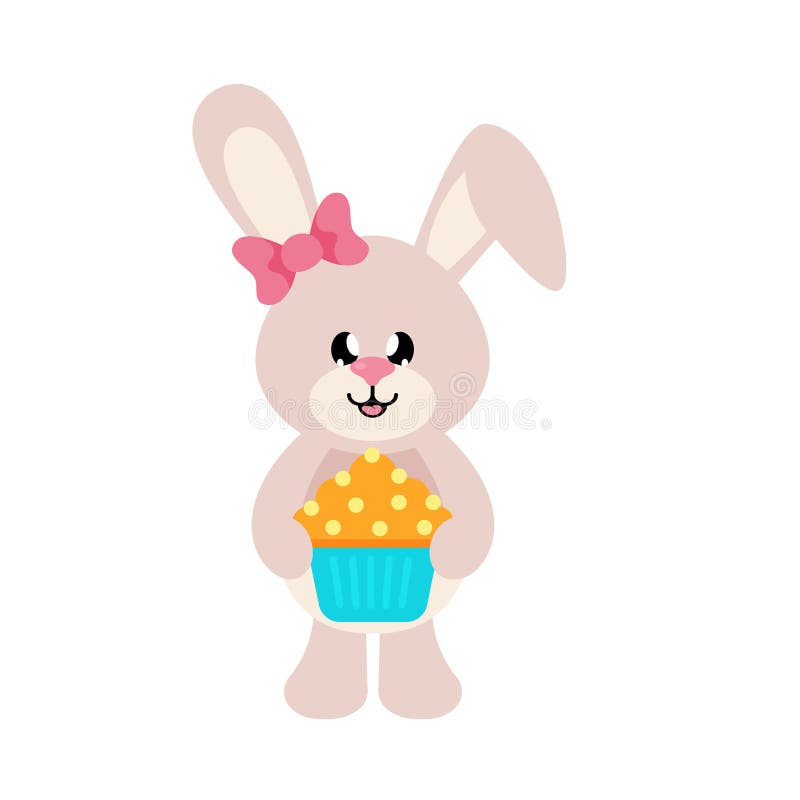 Cartoon Easter Bunny Girl with Easter Cake Stock Vector - Illustration ...