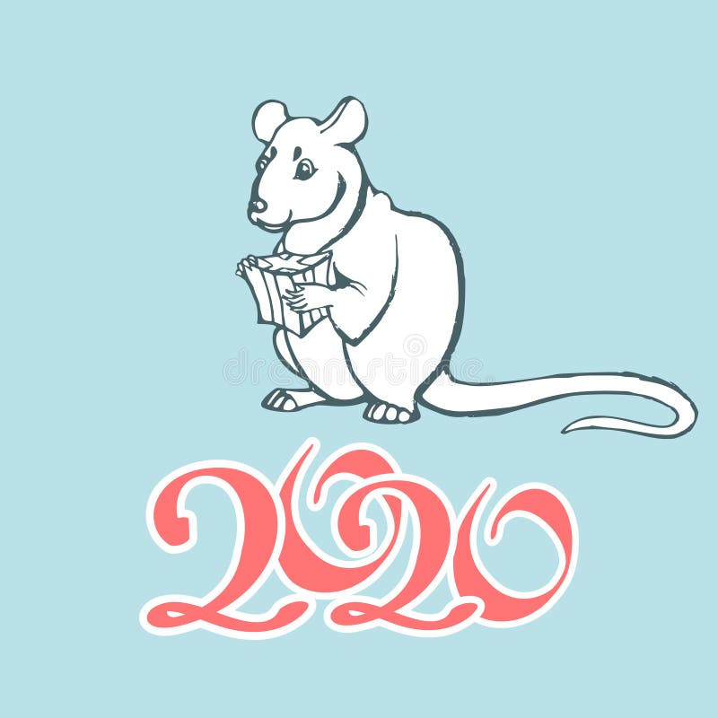 Vector Image of a Charming White Rat with a Gift Box in Its Paws and ...