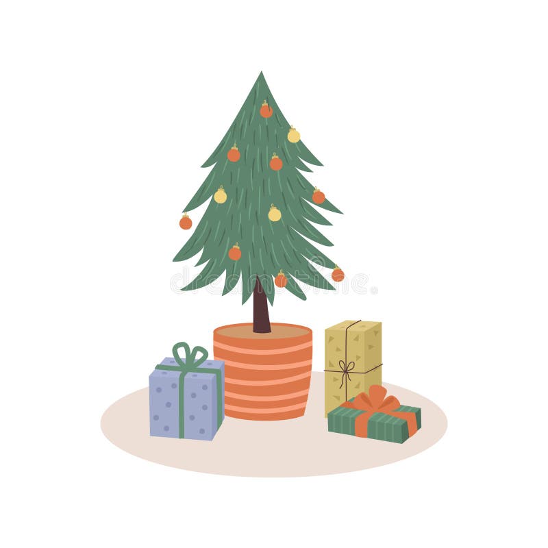 Vector Image of a Christmas Tree and Gifts Stock Vector - Illustration ...