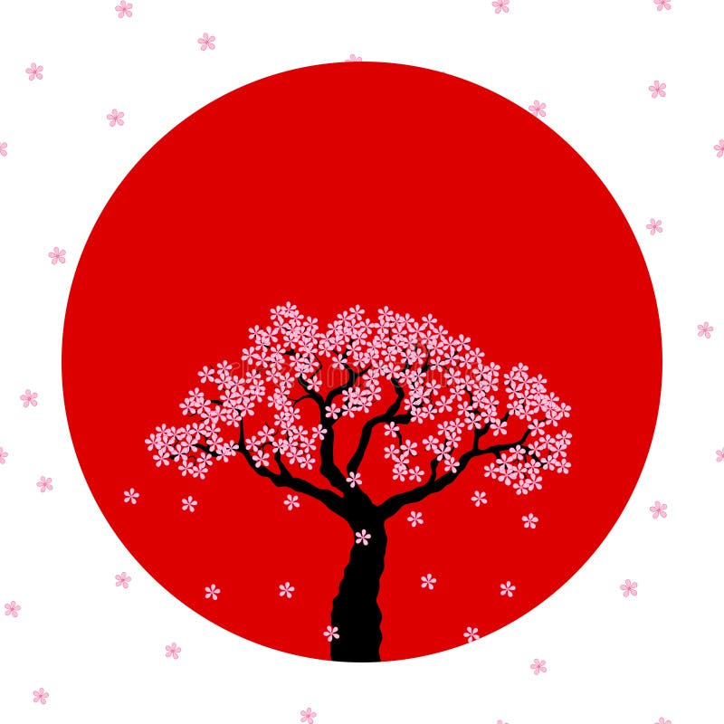 Vector Image in a Circle. Sakura and Sun. Japan Stock Vector ...