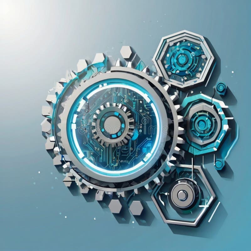 Vector Image of a Circuit Board, Gear Wheel, Hexagons, Digital Telecom ...