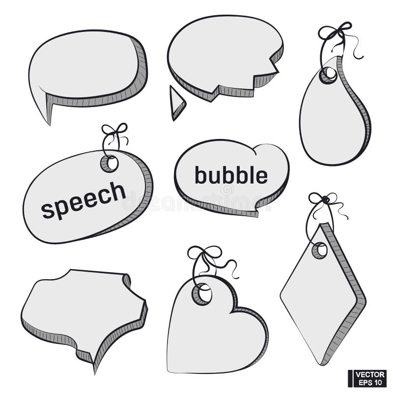 Speech bubble doodle set stock illustration. Illustration of element ...