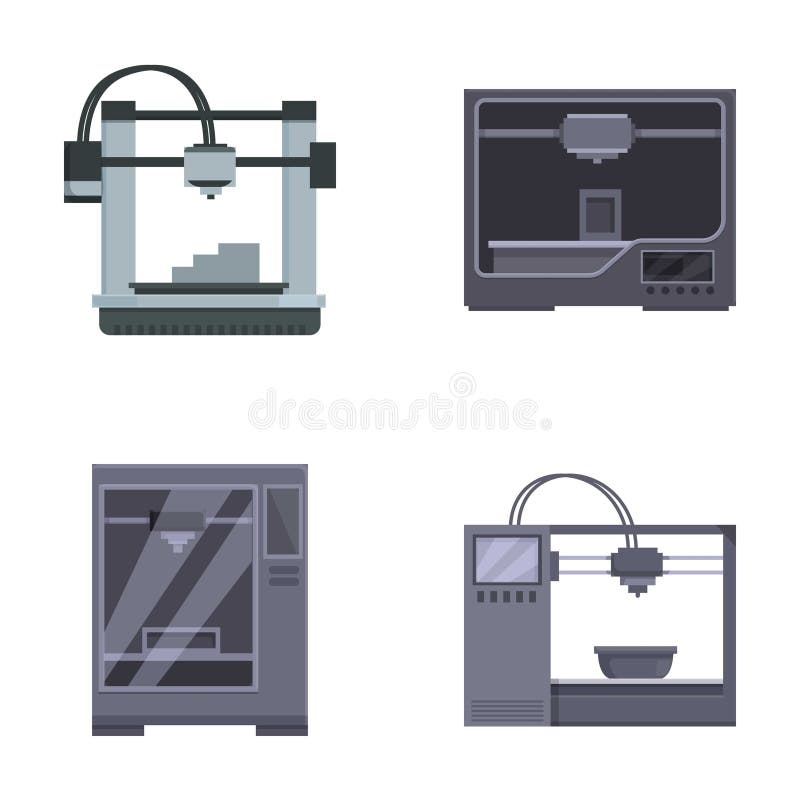 Set of Four Modern 3d Printers in Flat Design Stock Vector ...