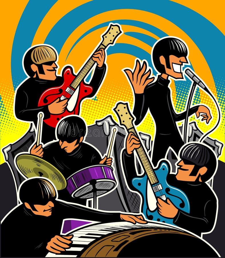 Vector Image of a Conventional Rock Band from the Mid-60 S Stock Vector ...