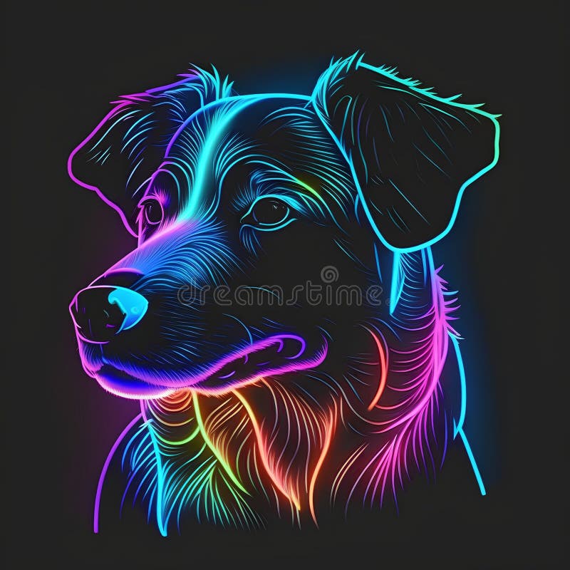 Vector Image of a Dog in Neon Light on a Black Background. Stock ...