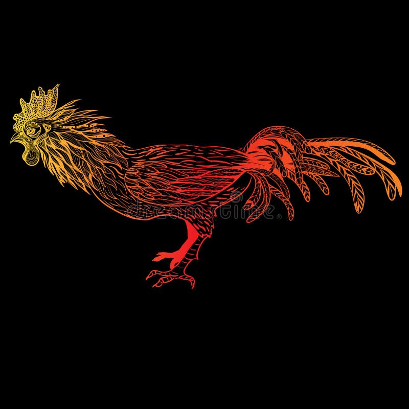 Vector Image. Drawing - Running Rooster. Stock Vector - Illustration of ...