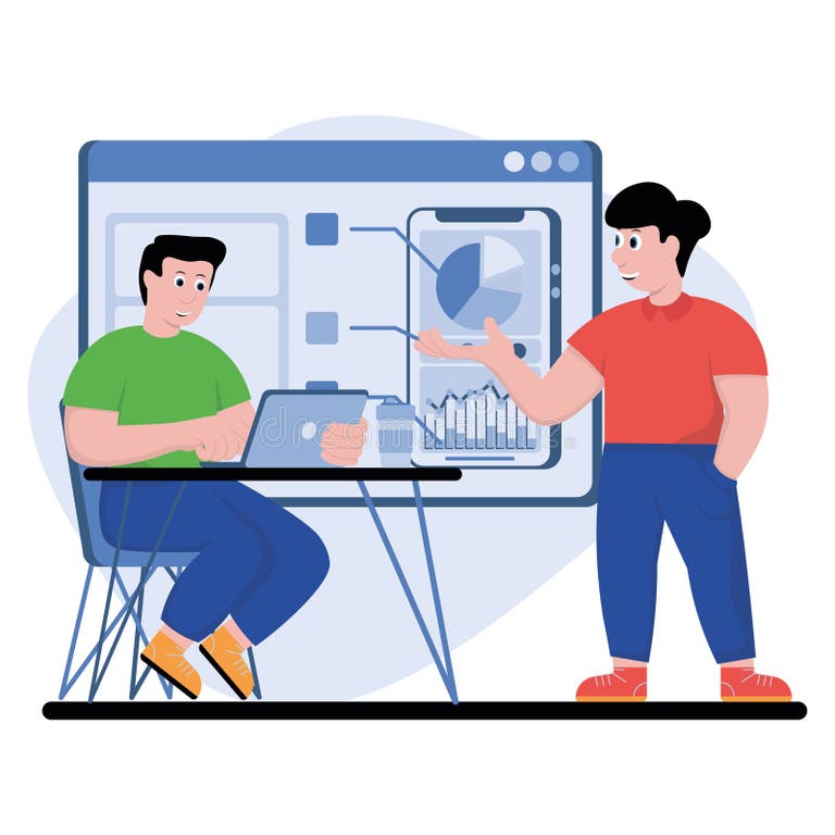 Vector Image with Employees Who are in the Office Discussing Current ...