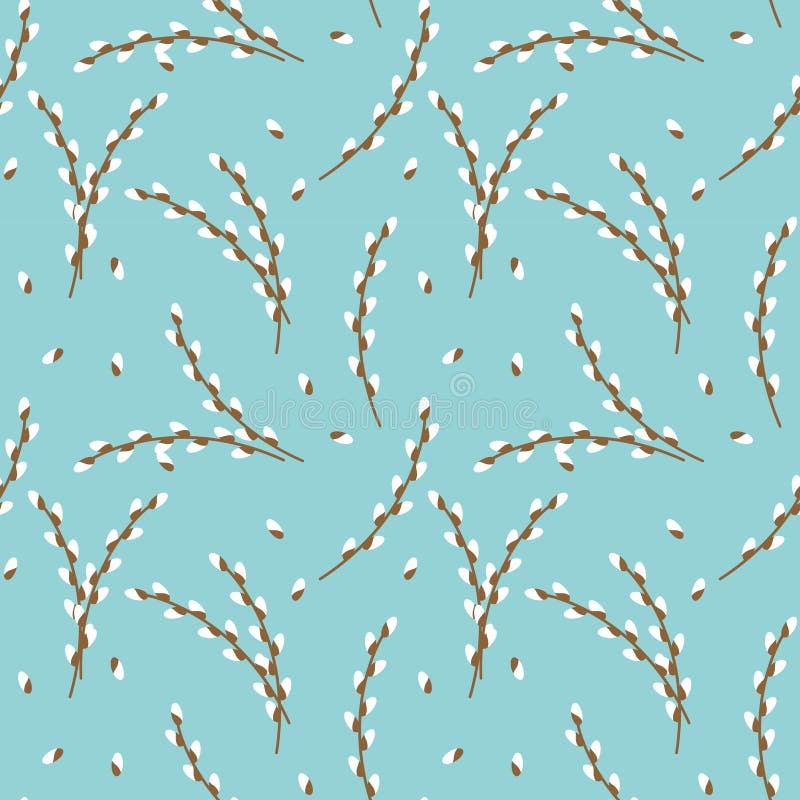 Seamless Pattern Illustration of Willow Branch on Blue Background, Easter Design. Stock ...