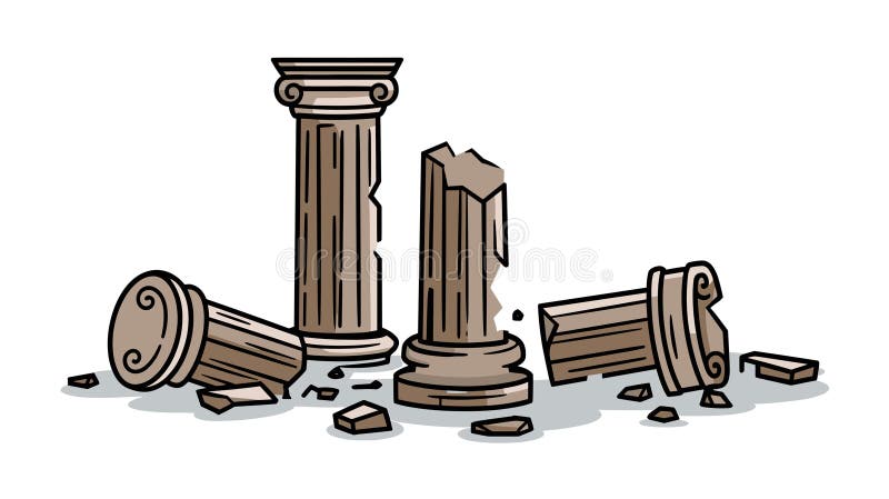 Stylized Illustration of Broken Ancient Columns with Debris Stock ...