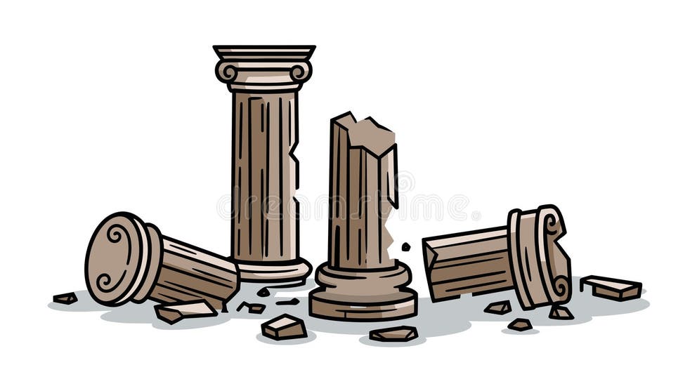 Stylized Illustration of Broken Ancient Columns with Debris Stock ...